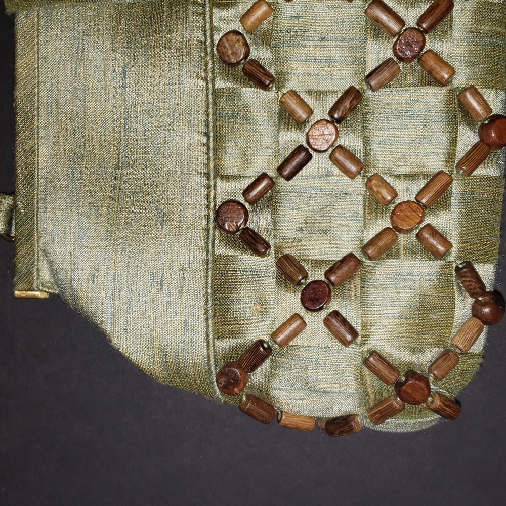 Inge Christopher Green Blue Textured Silk Wood Beaded… - Gem